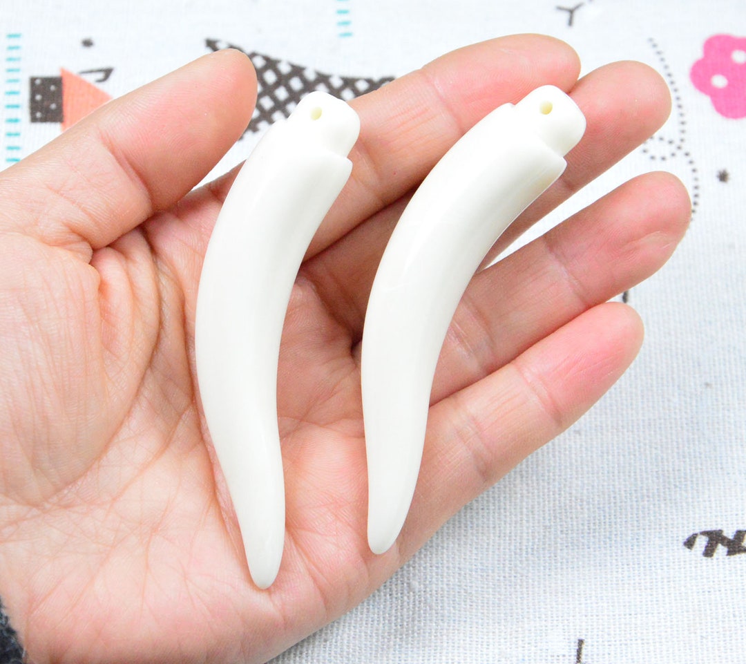 Tooth Pendant, Fang, 10pcs Large Resin Ivory Sharp Teeth Beads, Resin ...