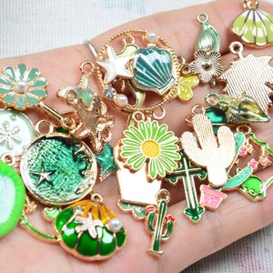 Mixed 31 Enamel Charms, Green Theme Gold Metal Charms Collections ...