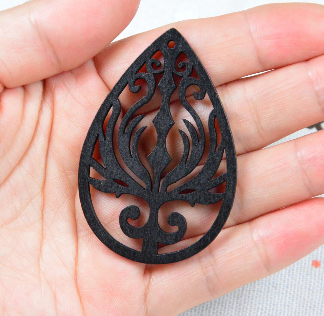 20pcs Wooden Teardrops, Black Fire Phoenix Teardrop Shape Wood Charm ...