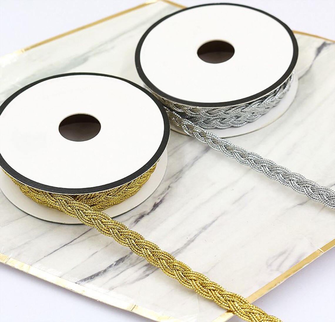 3yds Gold/silver Braided Ribbon, Plaited Narrow Braid, Gold/silver ...