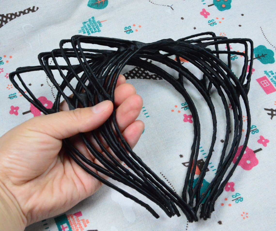 10 Pcs Cat Ears Headbands Black Satin Wrapped Metal Cat Ears - Etsy