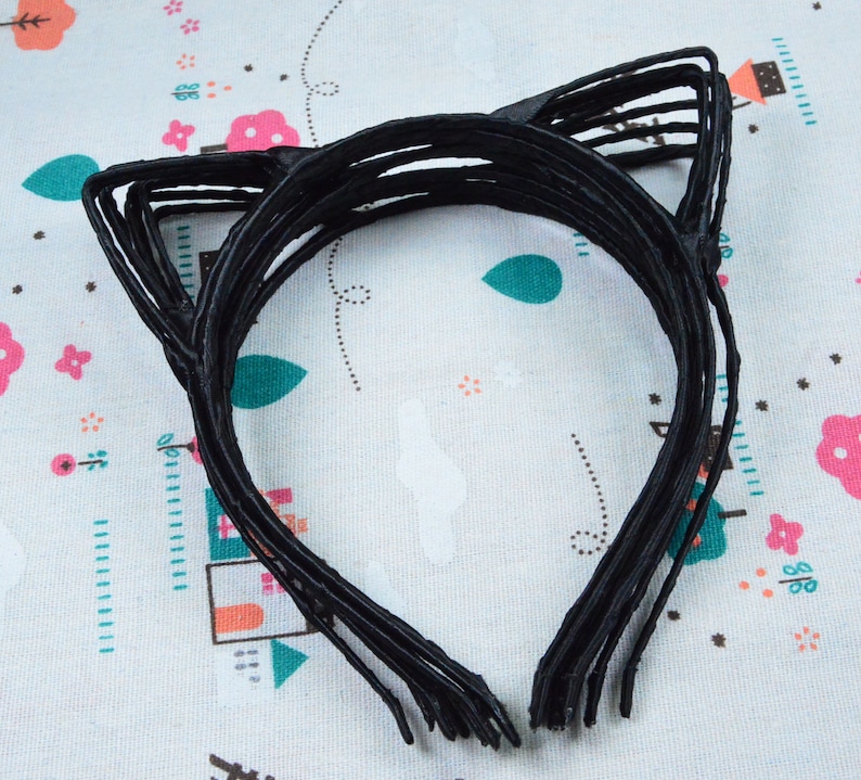 10 pcs Cat Ears Headbands black Satin wrapped metal Cat ears | Etsy
