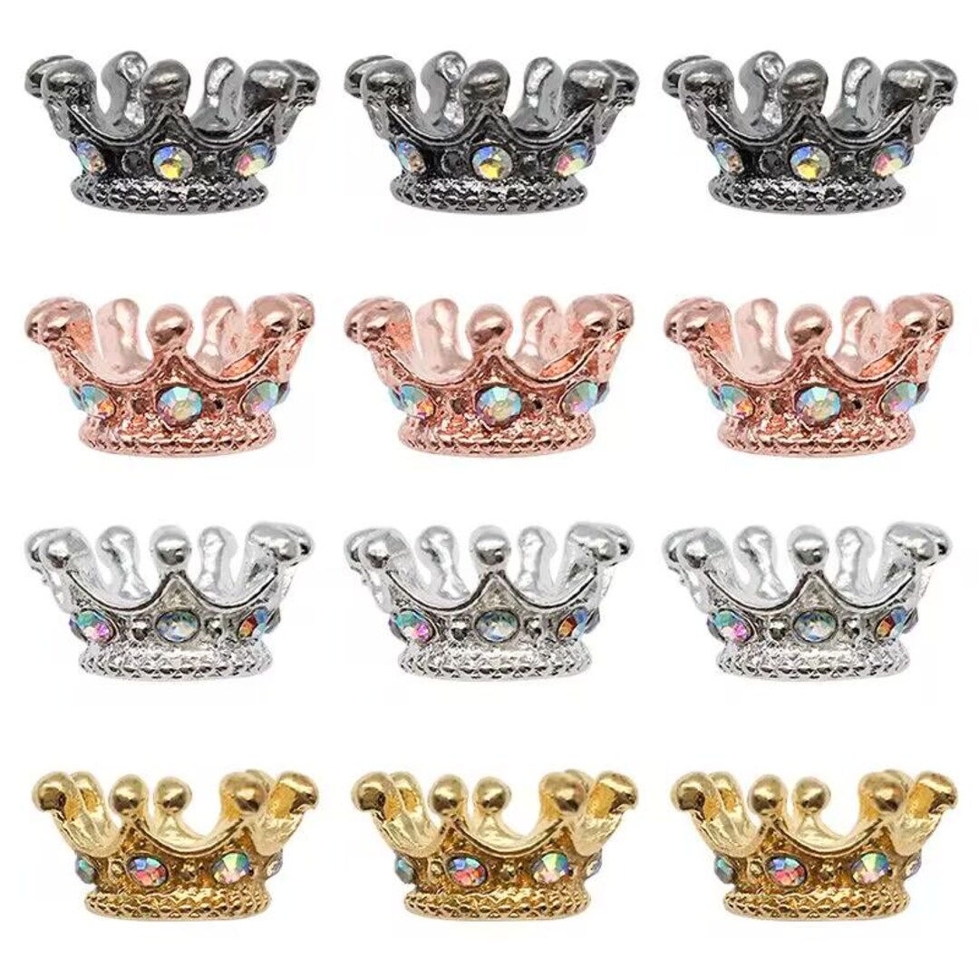 6 Pcs of Micro Pave Rhinestone Crown Charms, Small Vintage Crown Beads ...