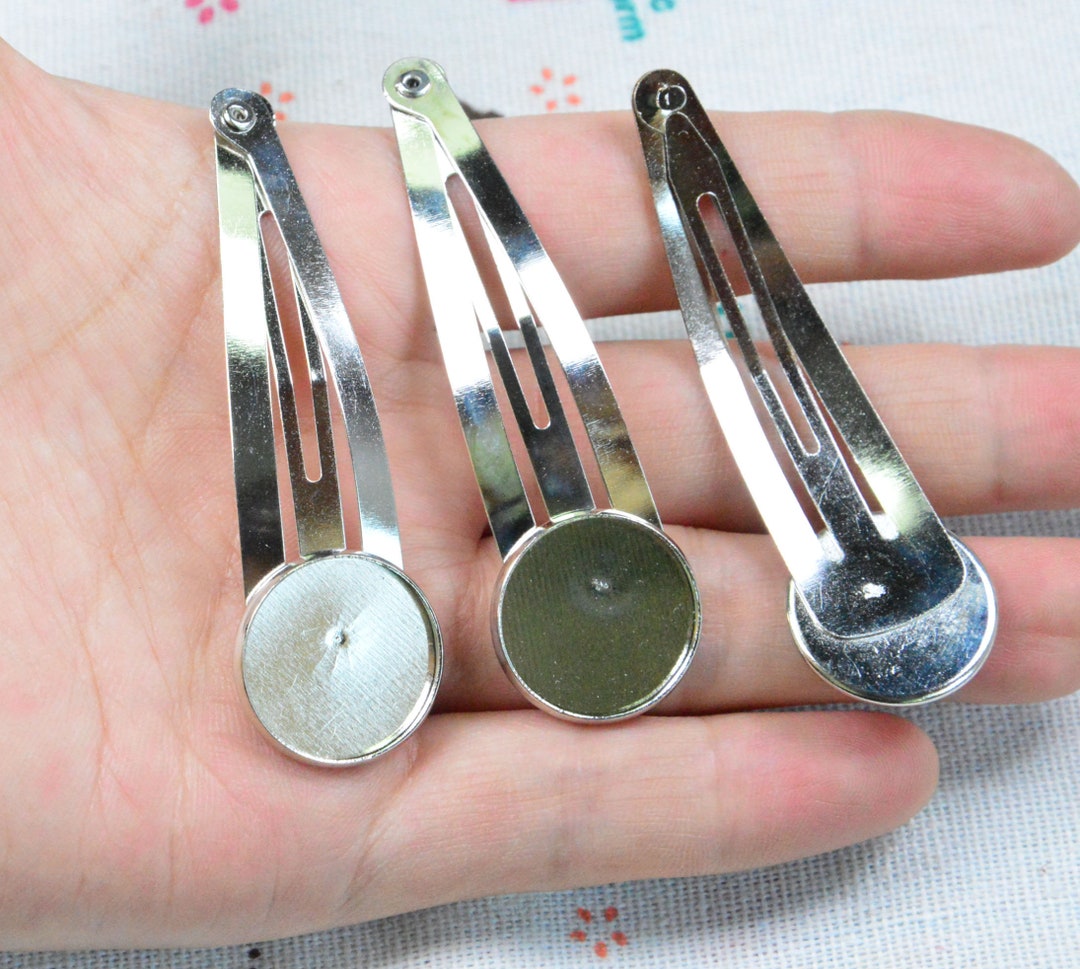10 Pcs/20 Pcs Silver Metal Snap Clips, Hair Clips, Round Cabochon Tray ...