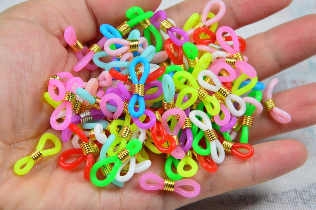 20/50/100 Assorted Color Rubber Loop Connector With Gold Coil, Eyeglass ...