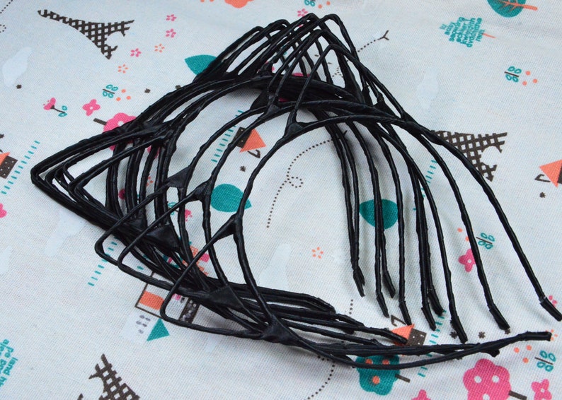 10 pcs Cat Ears Headbands black Satin wrapped metal Cat ears | Etsy