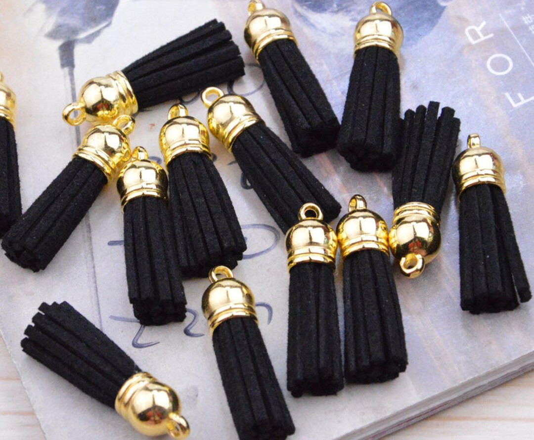 50pcs Mini Tassels for Jewelry Crafts, 1.5'' Black Faux Suede Leather ...