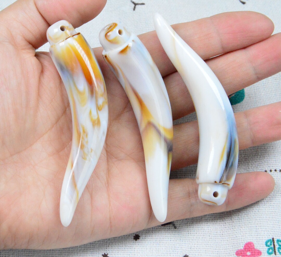 20 Pcs Large Brown Marbled Ivory Sharp Teeth, Plastic Animal Teeth ...