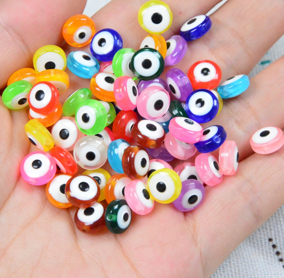 100pcs Assorted Color Convex Round Eye Beads, Plastic Beads, Evil Eye ...