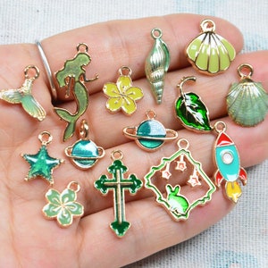 Mixed 31 Enamel Charms, Green Theme Gold Metal Charms Collections ...