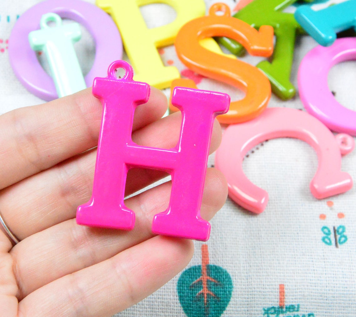6 Pcs Assorted Color Plastic Letter Charms Colorful Plated | Etsy