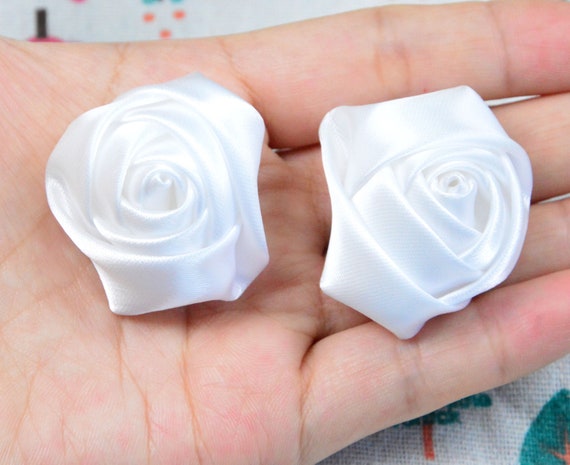 20pcs X 35mm White Satin Ribbon Roses Flowers Handmade Crafts - Etsy