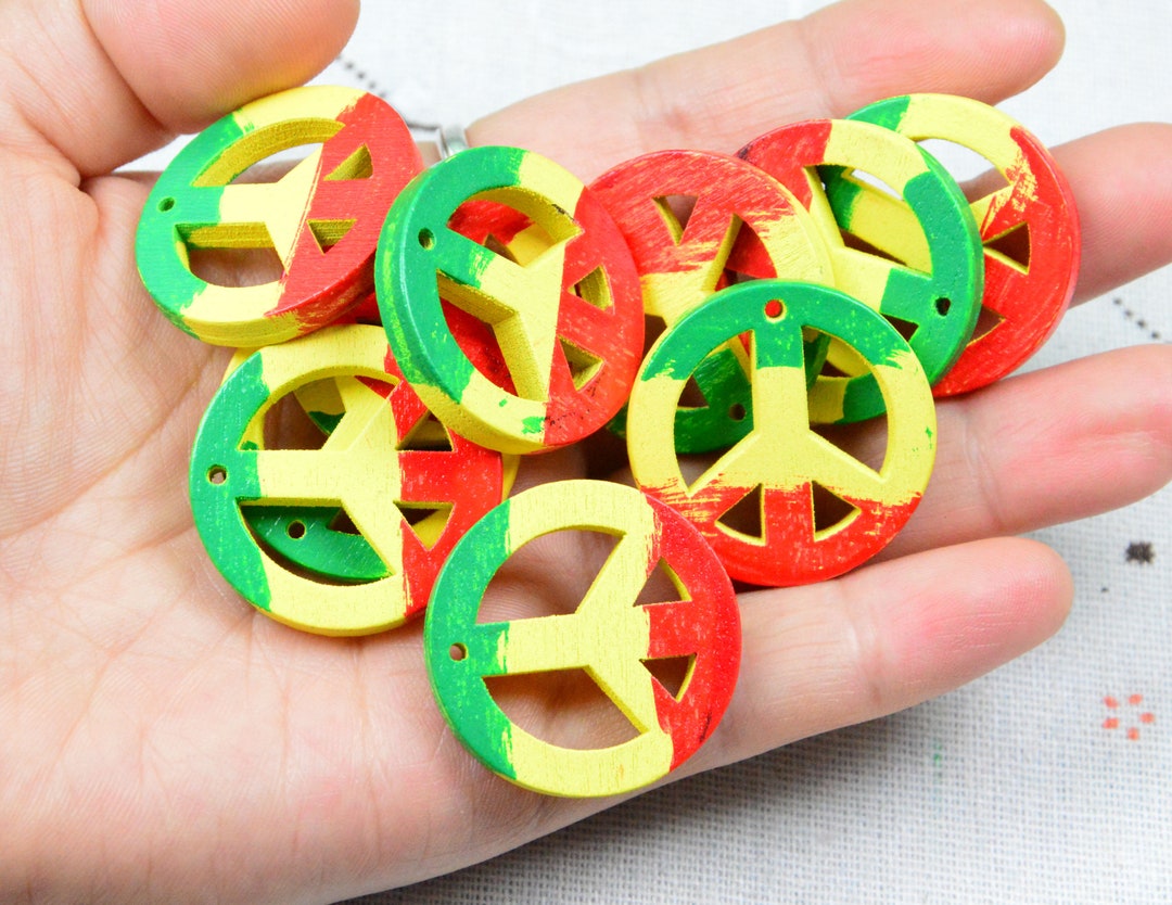 20pcs/50pcs Hand Painted Wood Peace Sign, Round Peace Sign Shape Wooden ...