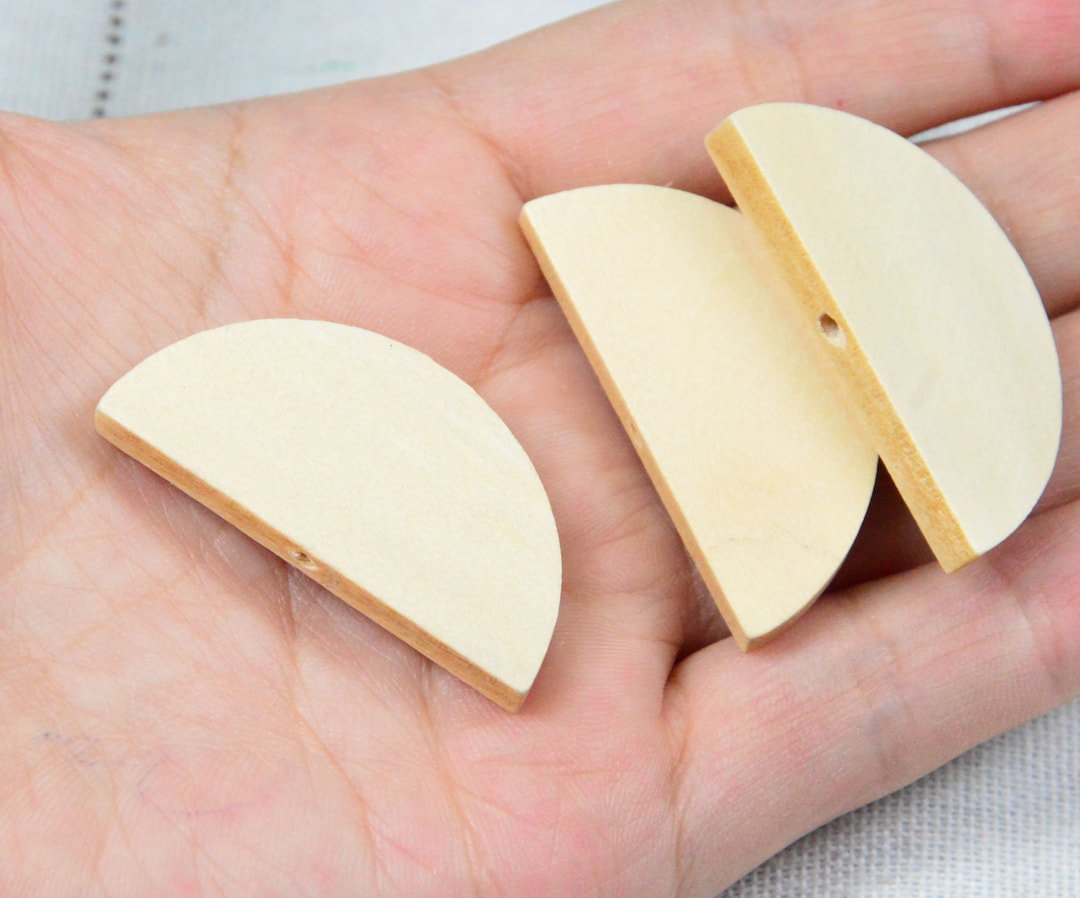 50pcs Half Wooden Disc Beads, Unfinished Half Split Circle, Half Wood ...