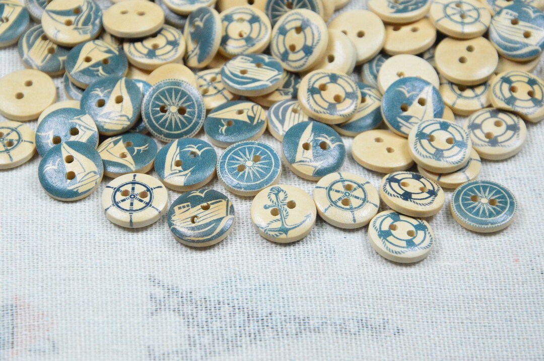 50 PCS Nautical Buttons, Nautical Style Wooden Buttons 15mm Round ...