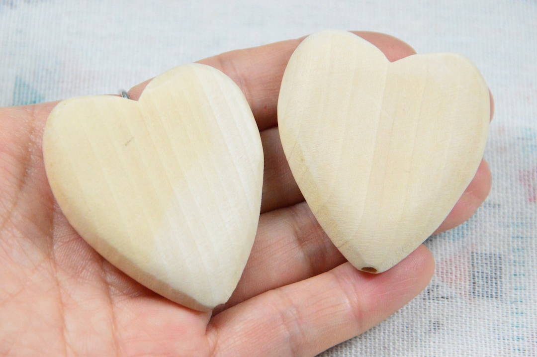 20 Pcs Large Wooden Hearts, Unfinished Heart Shape Wooden Beads 43x49mm ...