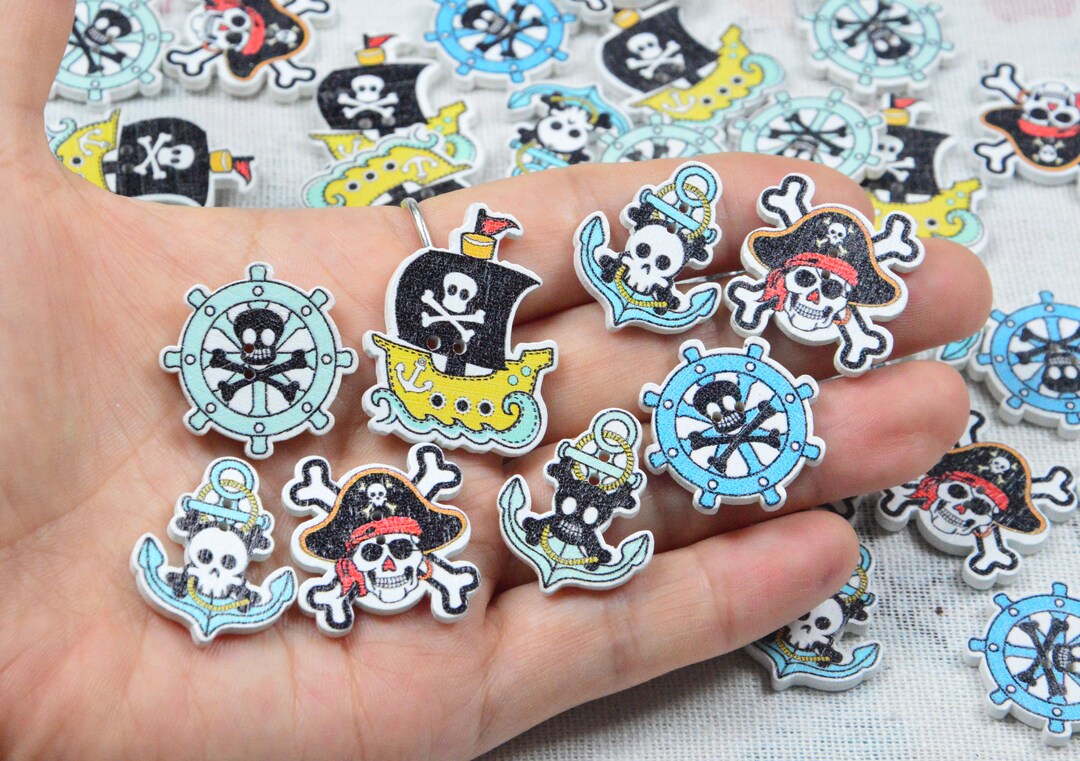 20pcs Pirate Theme Wooden Buttons, Skull Crossbone Pirate Buttons ...