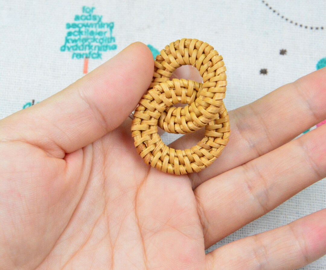 Natural Rattan Double Ring Charms, Handwoven Rattan Circle Charms ...