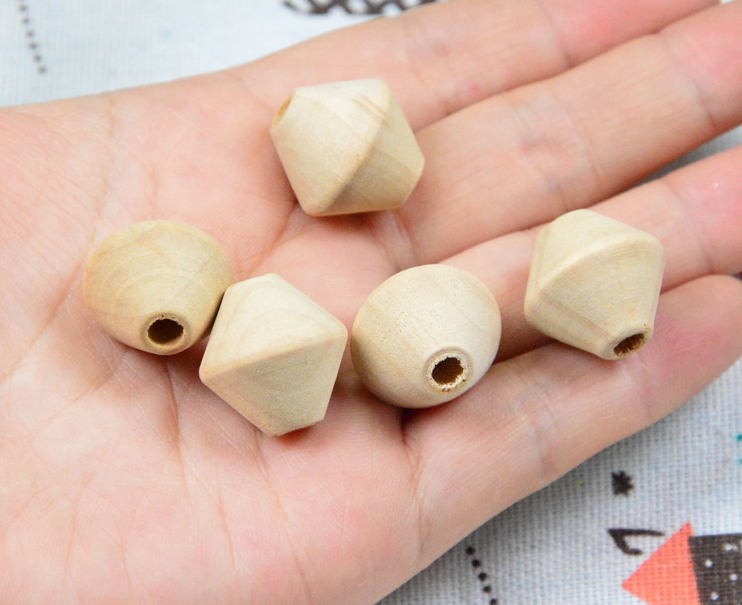 20pcs Wooden Beads, Unfinished Wood Bicone Beads, Wood Double Cone ...