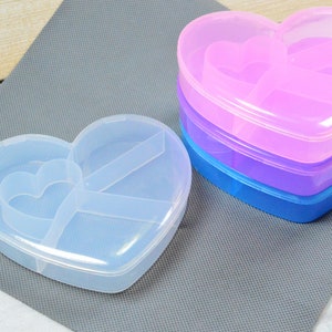 Large Heart Plastic Box With Unmovable 5 Grids, Clear/pink/blue/purple ...