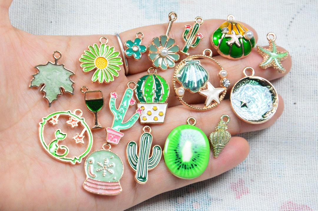 Mixed 31 Enamel Charms, Green Theme Gold Metal Charms Collections ...