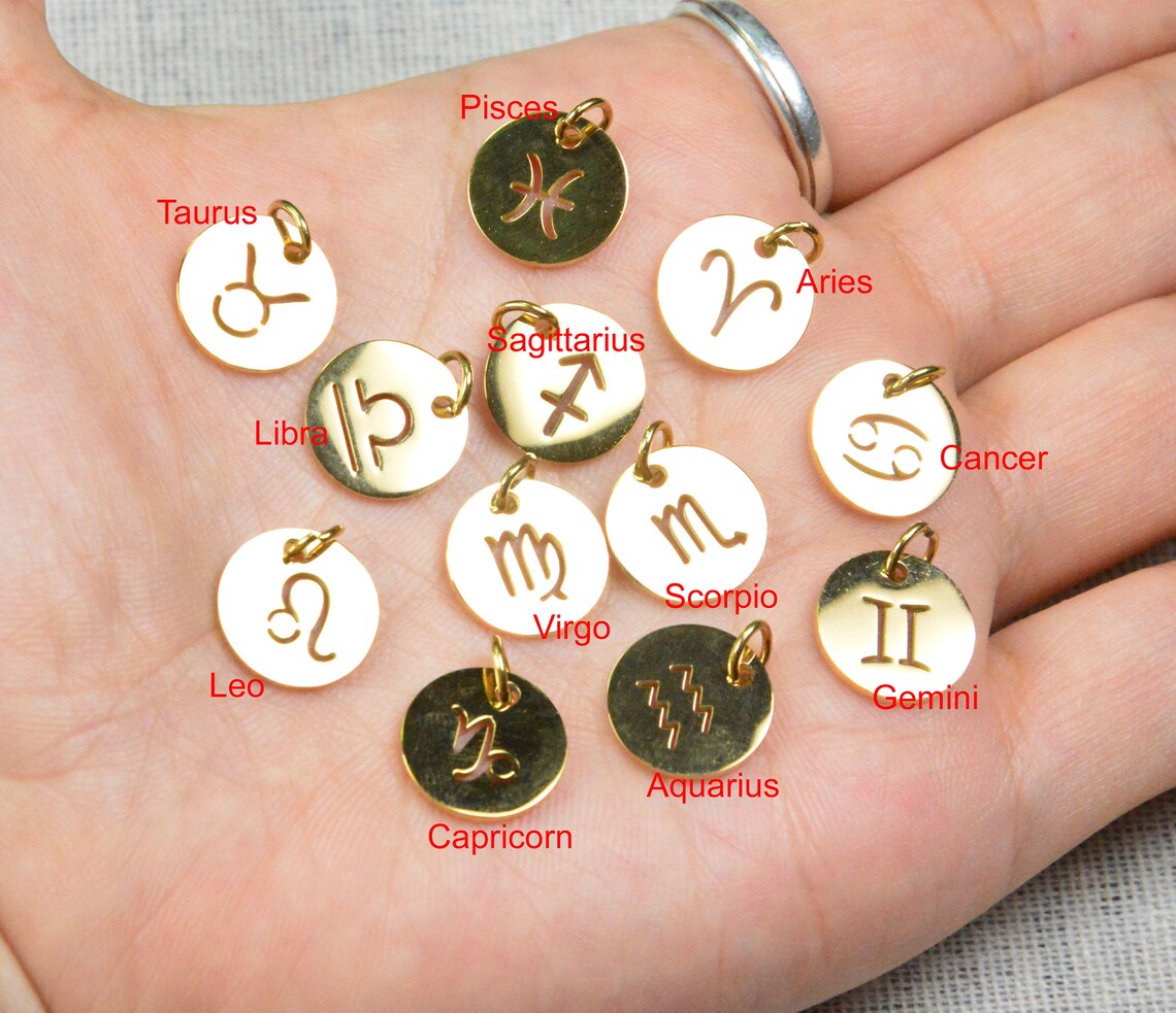 12mm Zodiac Signs Gold Round Zodiac Charms Stainless Steel - Etsy
