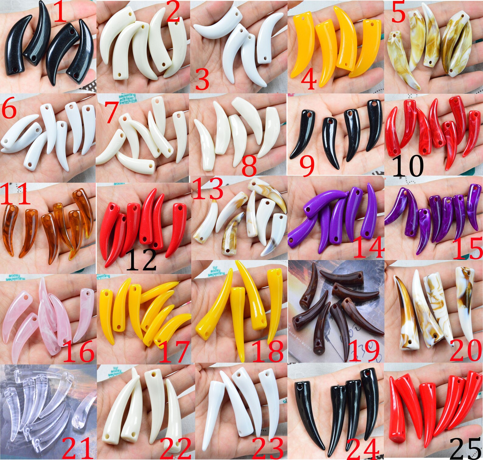 20 Pcs Assorted Color Resin Animal Teeth, Faux Curved Sharp Teeth ...