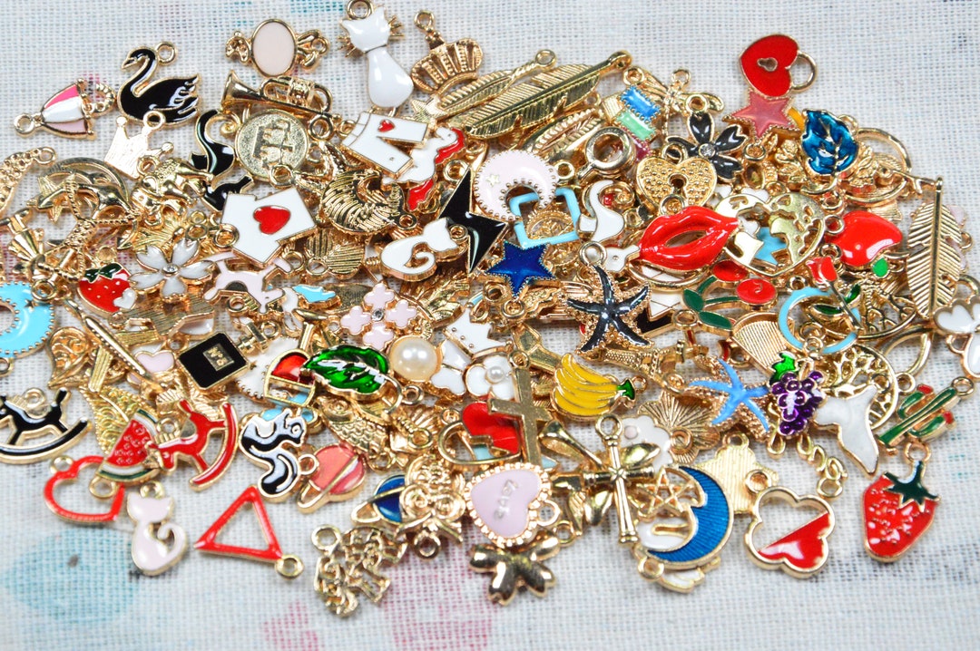 Bulk 150 Enamel Charms, Assorted Charms Gold Metal Charms, DIY Bracelet ...
