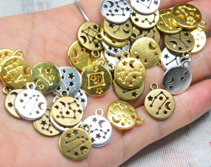 12mm Zodiac Signs Gold Round Zodiac Charms Stainless Steel - Etsy