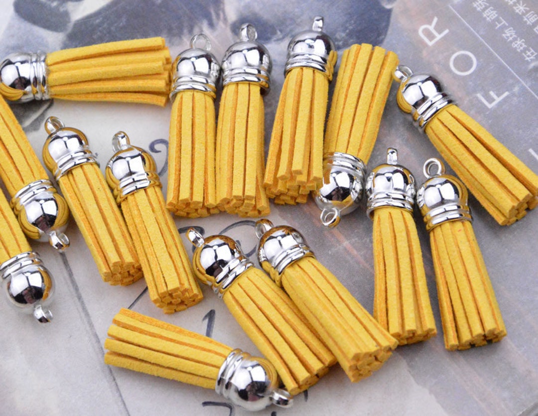 1.5'' Mini Tassels, 50pcs Yellow Gold Faux Suede Leather Tassel With ...