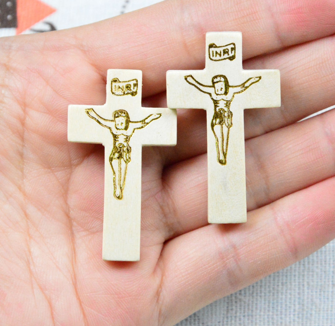 20pcs Natural Wooden Crosses, Gold Jesus Painted Wood Cross Charm ...