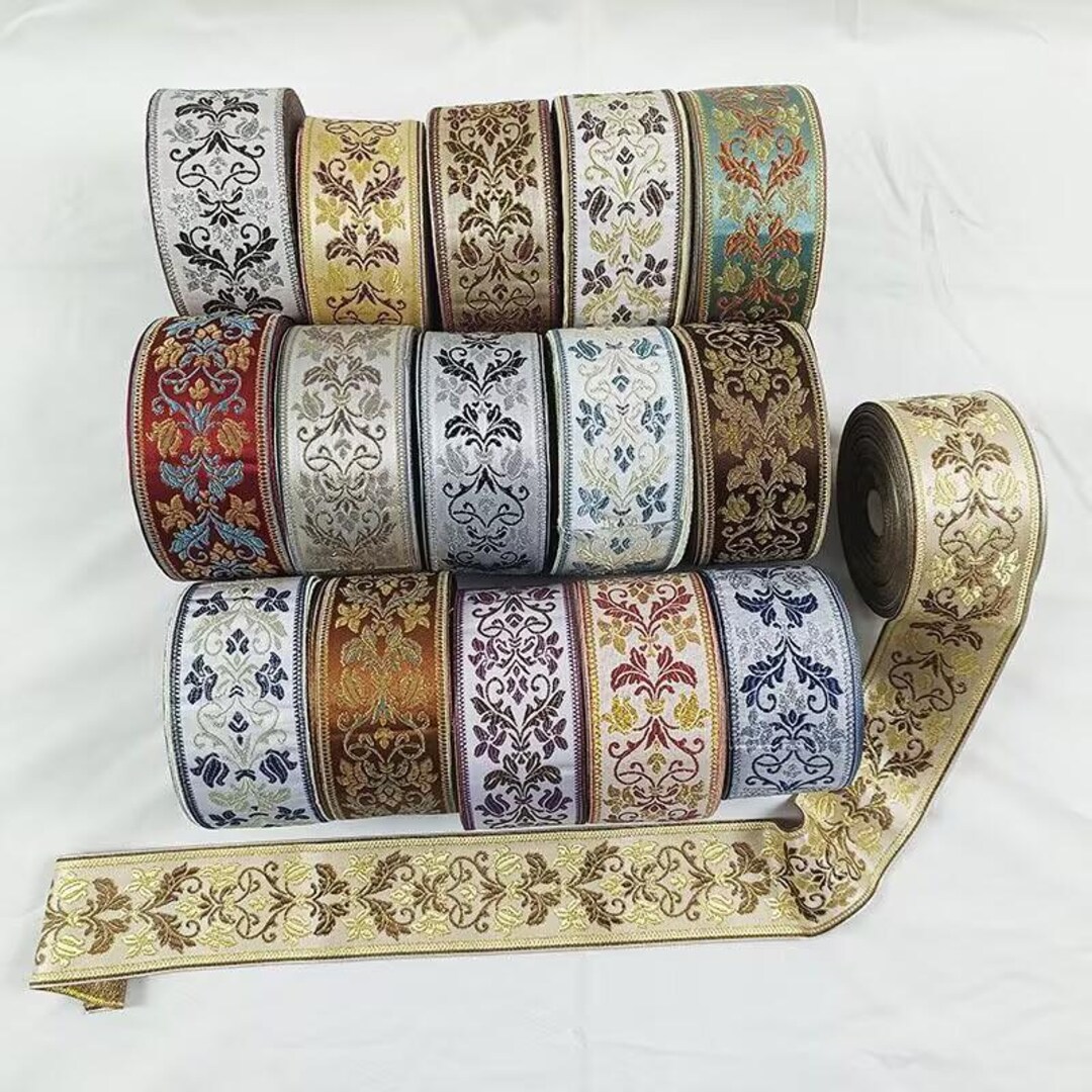 6cm Width Jacquard Ribbon, 1yd/3yds/10yds Metallic Embroidered Flower ...