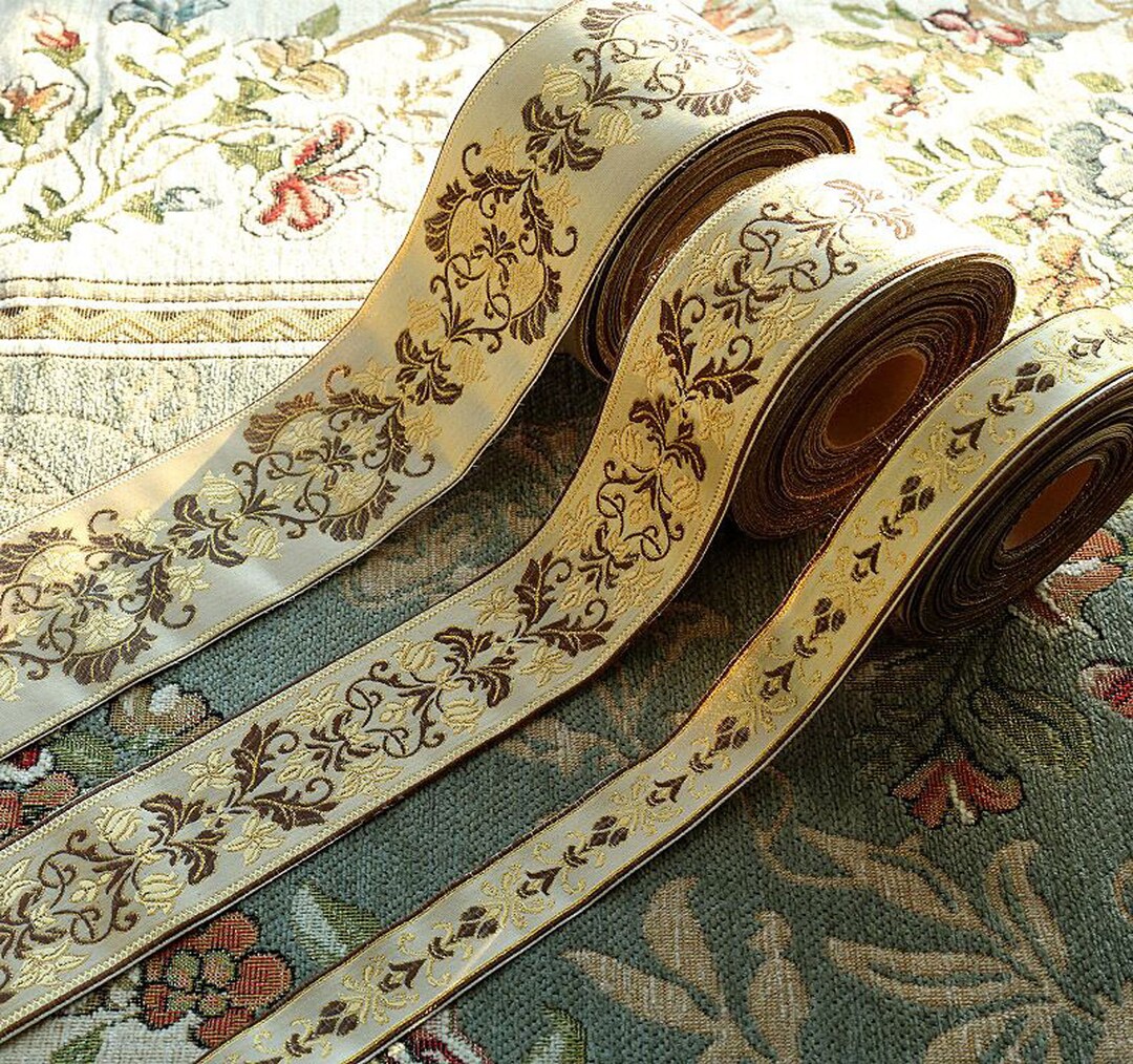 30mm/60mm/80mm Width Ethnic Floral Jacquard Trim, Flower Embroidered ...