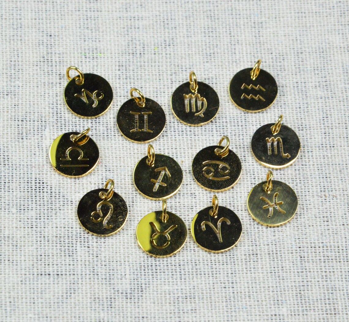 12mm Zodiac Signs Gold Round Zodiac Charms Stainless Steel - Etsy