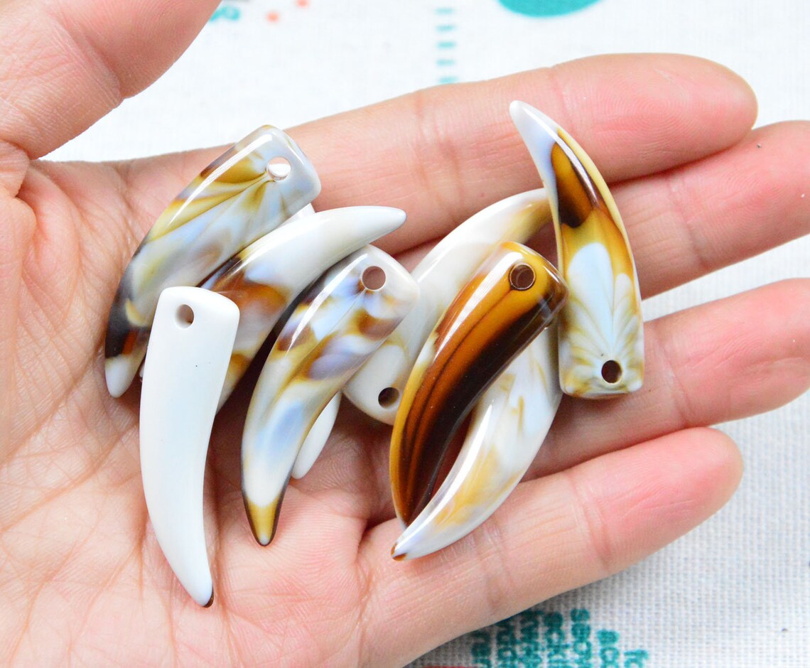 Tooth Pendant, Fang, 20pcs Resin Marbled Ivory Sharp Animal Teeth ...