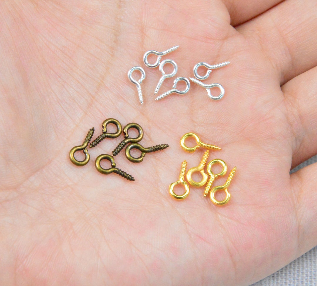 100 Pcs Metal Eye Pins, Gold/ Silver/ Antique Bronze Mini Screw Eye ...