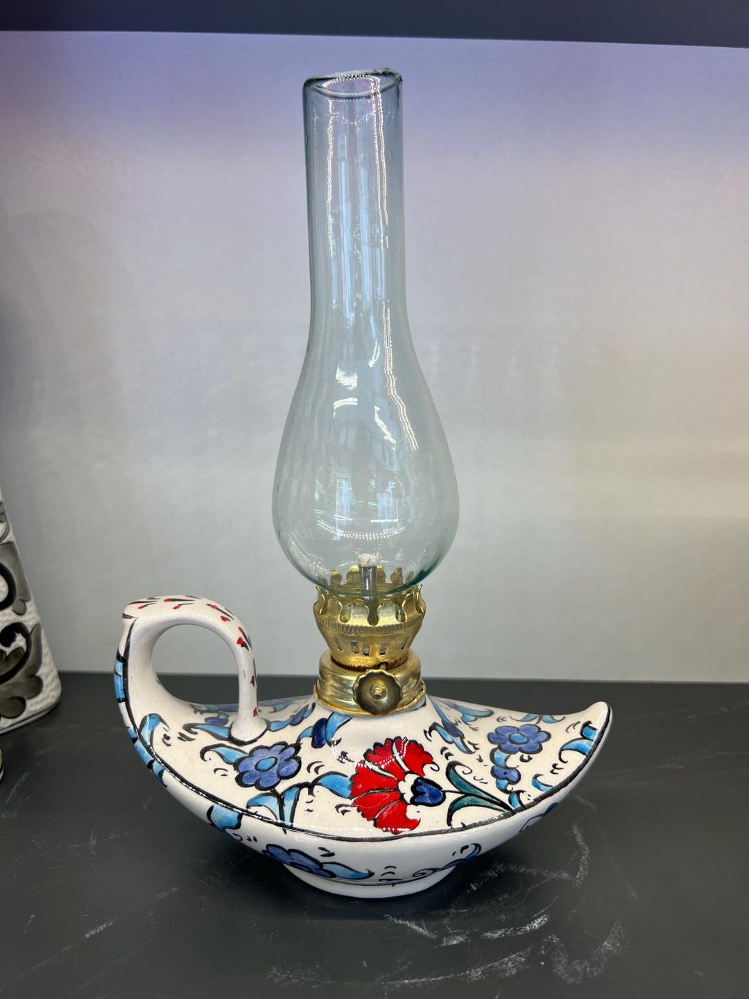 Handmade Turkish Ceramic Oil Lamp – İznik Floral Design – Vintage Style ...