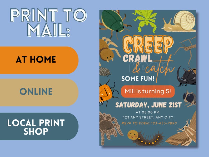 Bug Birthday Invitation: Editable Canva Template, Kids Party, 106 - Etsy