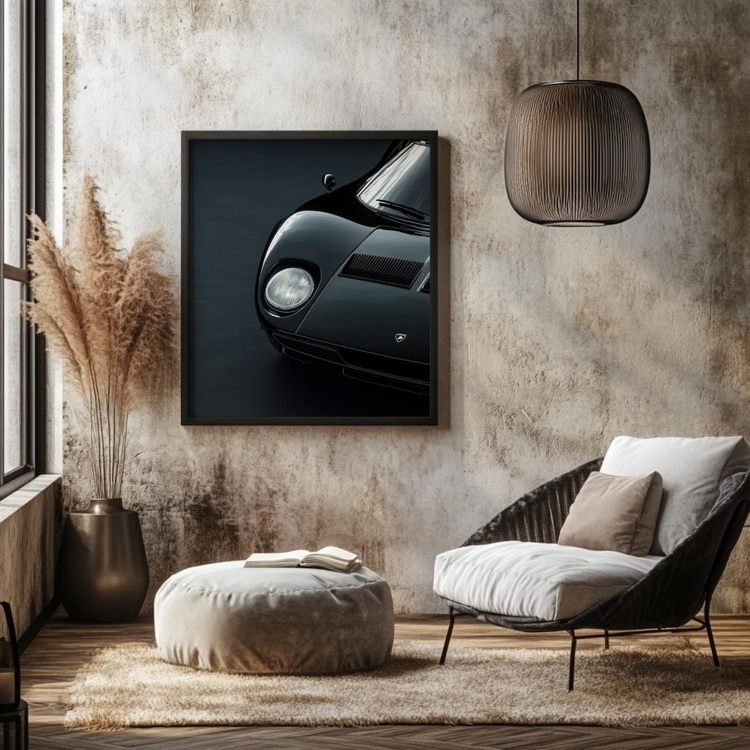 Lamborghini Miura Poster – Black Supercar Print, Close-up Lambo Poster ...