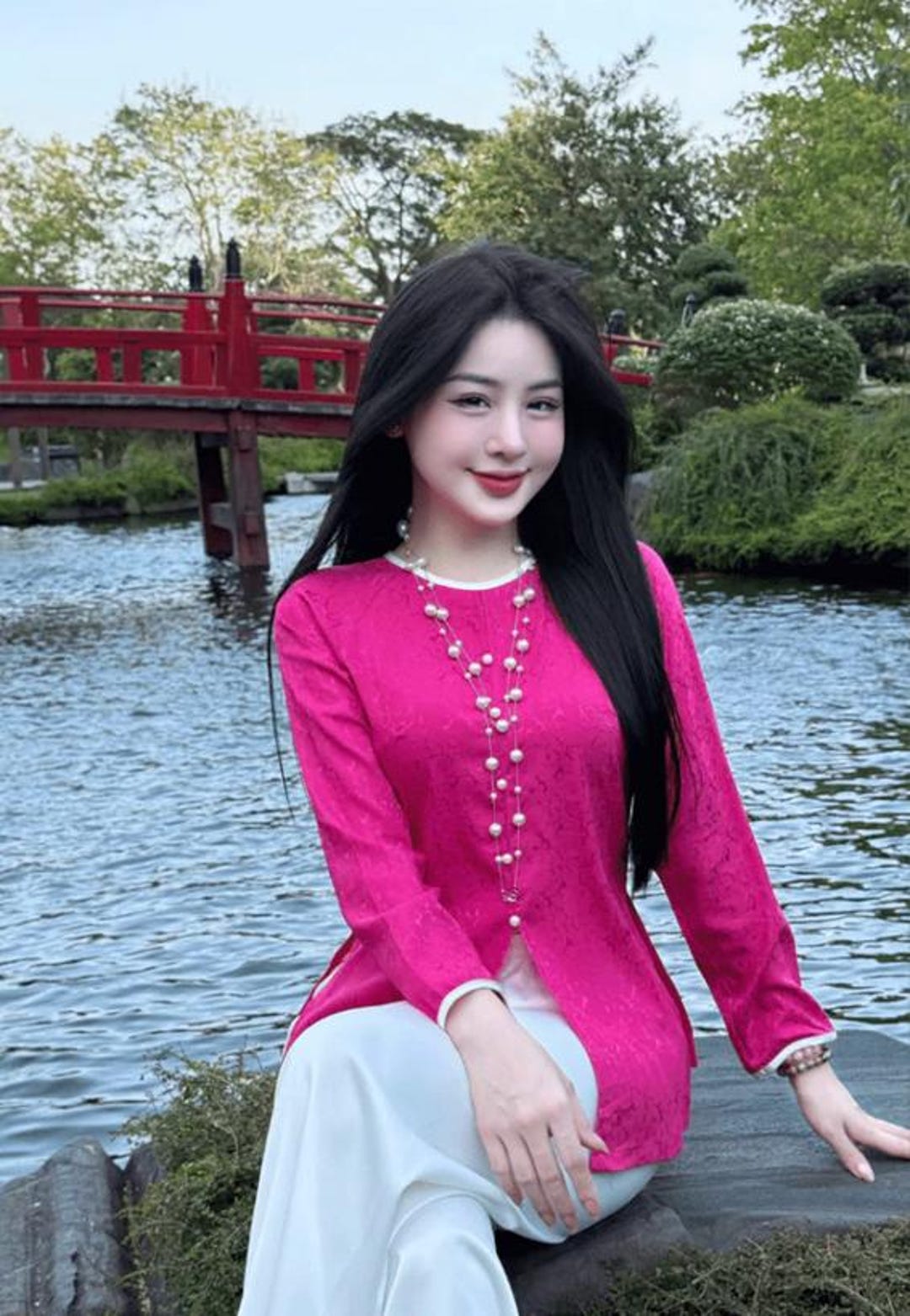 Vietnamese Ba Ba Outfit: Silk Pattern Pants, Decorative Button Top - Etsy