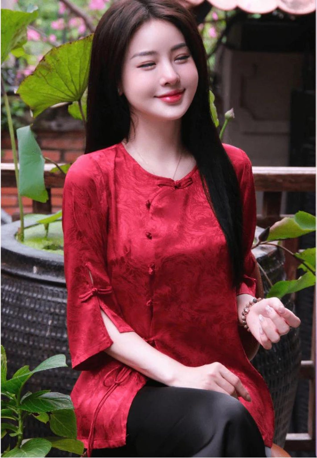 Brocade Ao Ba Ba Set: Women's Temple Robe With Camellia Pattern - Etsy