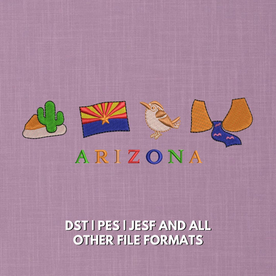 Arizona State Embroidery Design | Cactus, Flag, Cactus Wren Bird ...