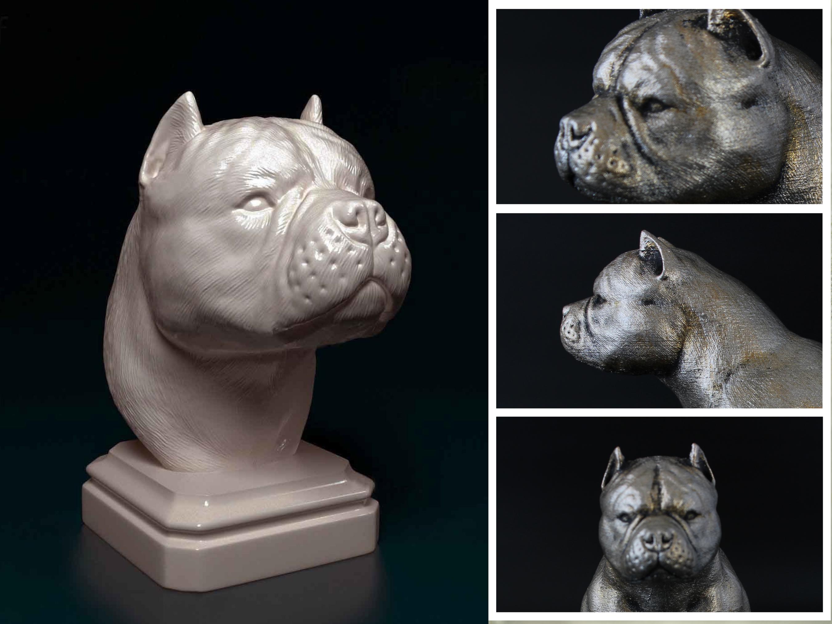 Custom American Bully Bust Dog Statue on Base-personalized Painting Dog ...