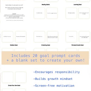 Goal Setting Flashcards for Kids: Motivation & Habit Prompts (printable ...
