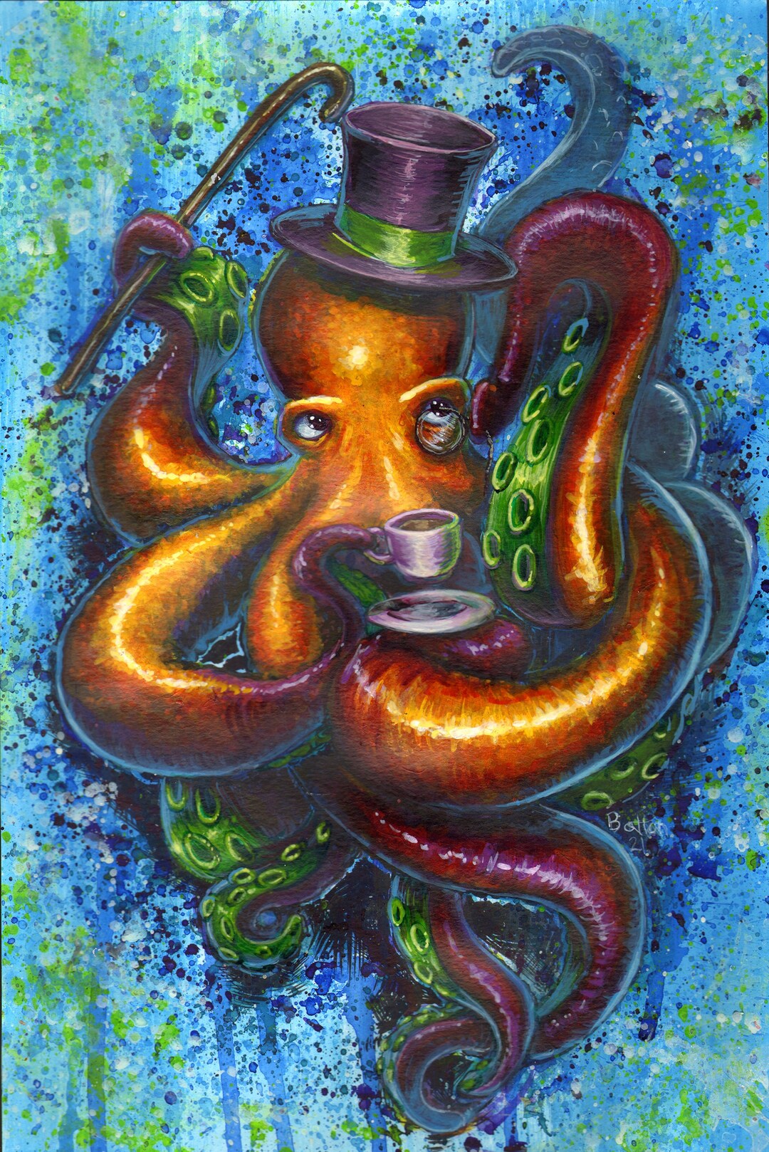 Dapper Octopus 11"x17" Lithograph Print, Steampunk Nautical Art Sea ...