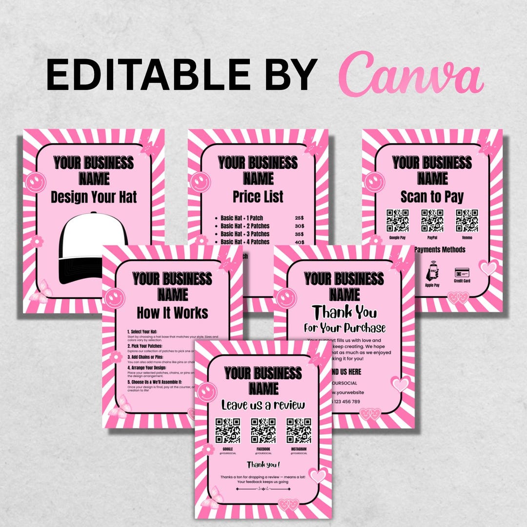 Trucker Hat Bar Template Bundle, Editable Canva Signs (digital Download ...