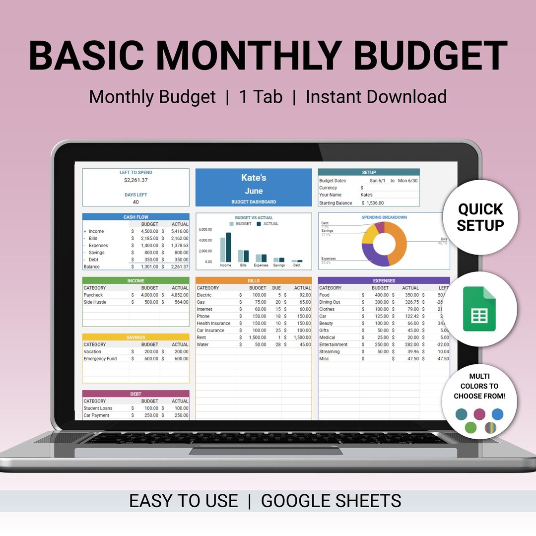 Basic Budget Spreadsheet – Easy One-page Budget Template in Multiple ...