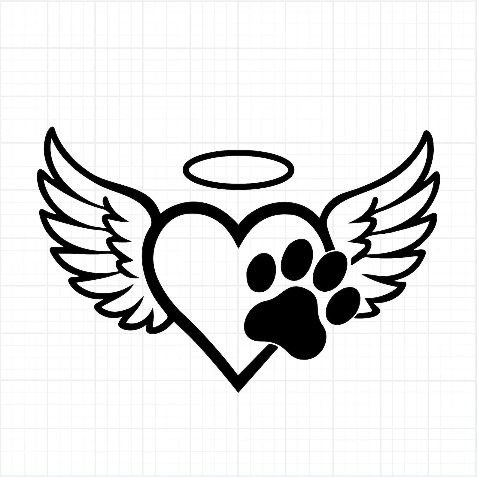Angel Heart Paw Print SVG | Pet Memorial Wings Halo SVG | Dog Cat ...