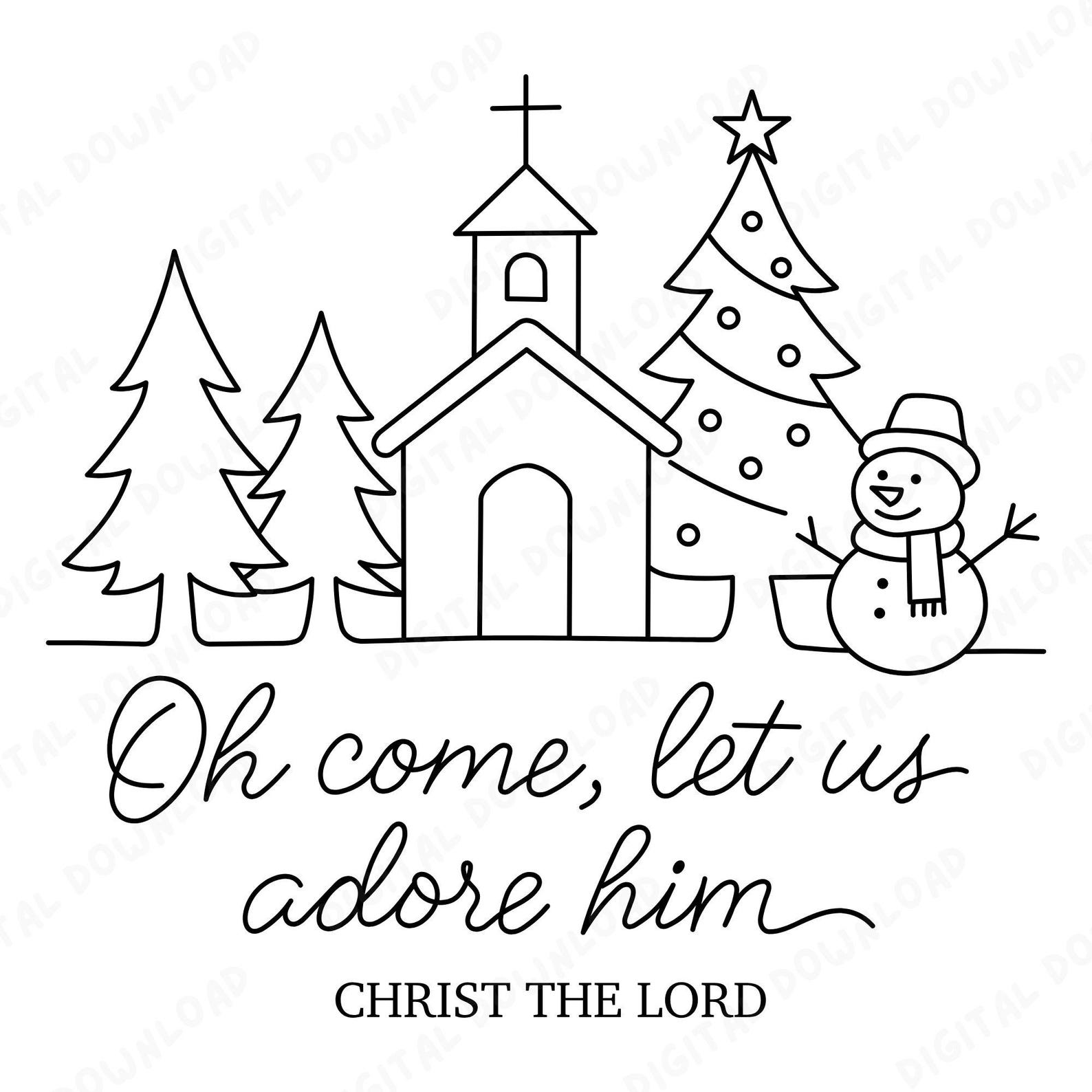 Oh Come Let Us Adore Him SVG | Christian Christmas PNG | Church Tree ...