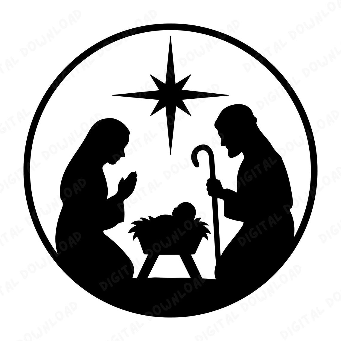 Nativity Scene in Circle SVG PNG | Holy Family SVG | Manger Scene ...